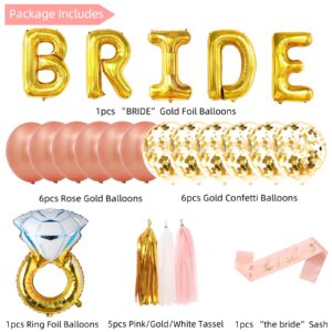 SKJIAYEE Bachelorette Party Decorations Kits-Rose Gold Bridal Shower Party Supplies including The Bride Sash,Tassel Garland Banner, Diamond Ring Balloons, Bride Foil Balloons, Confetti Latex Balloons