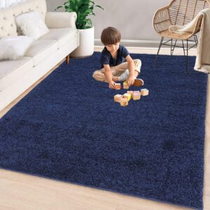 fashionwu blue rugs for bedroom 8x10 area rug fluffy shag rug luxurious non-slip cozy casual solid plush rugs carpet modern accent rug for living room bathroom playoom, navy blue, 8 x 10 feet