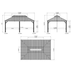 12'x18' Hardtop Gazebo, Wooden Coated Aluminum Frame Canopy with Galvanized Steel Double Roof, Outdoor Permanent Metal Pavilion with Curtains and Netting for Patio, Deck and Lawn(Wood-Looking)