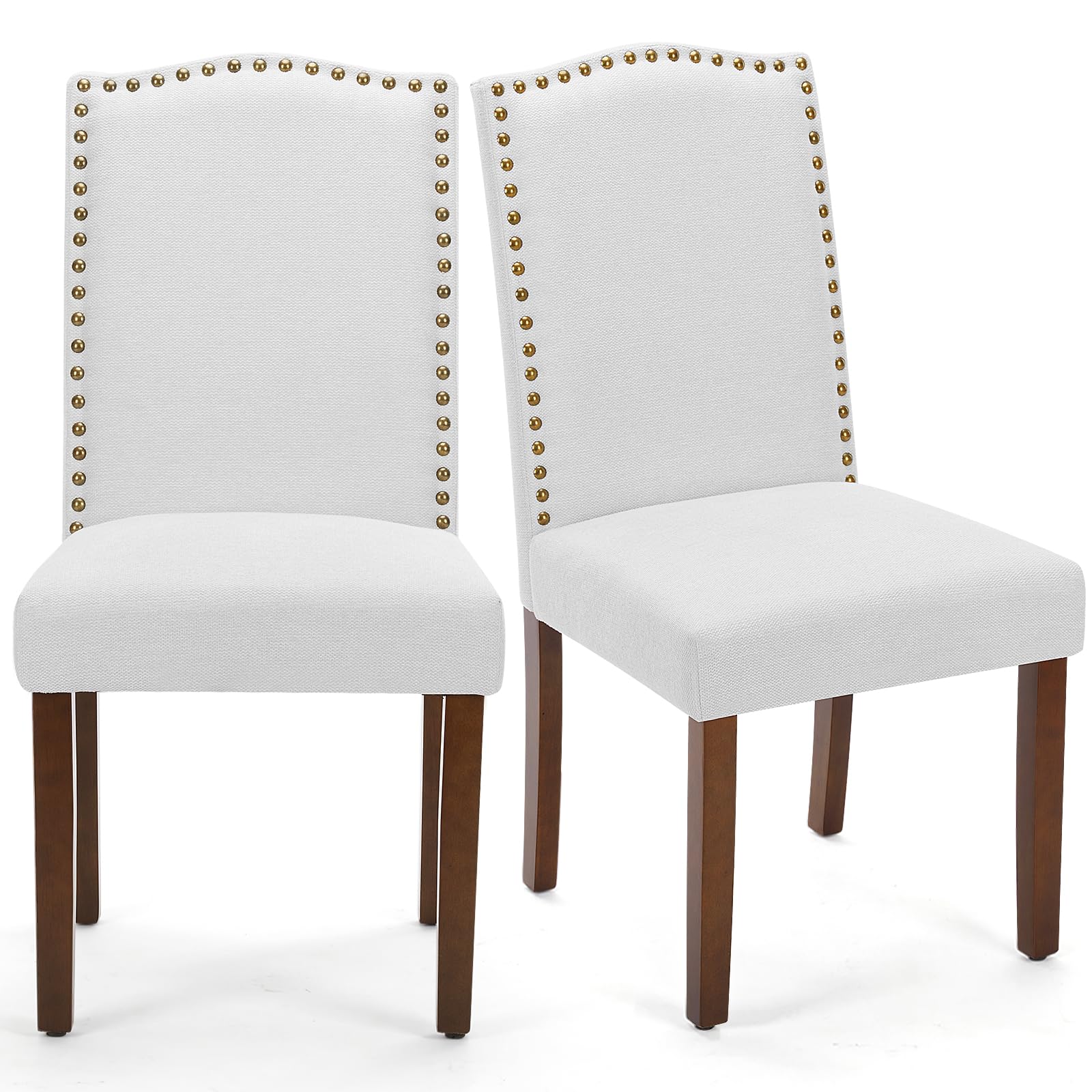 MCQ Upholstered Dining Chairs Set of 2, Modern Upholstered Fabric Dining Room Chair with Nailhead Trim and Wood Legs, Mid-Century Accent Dinner Chair for Living Room, Kitchen, Grey