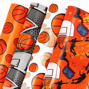 mpanwen basketball wrapping paper for boys kids, 12 sheets basketball theme gift wrap for christmas birthday holiday - 20 x 29.5 inches per sheet