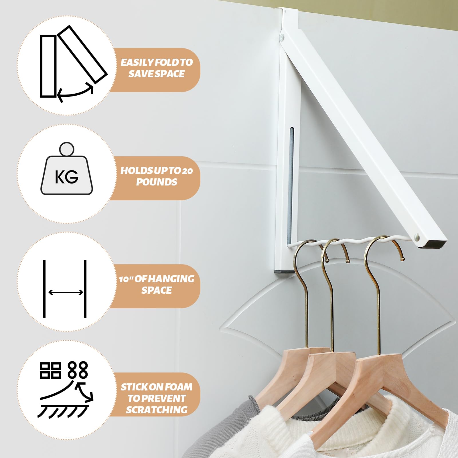 Suzile 2 Pcs White Over The Door Hanger Organizer Foldable Single Closet Hanger Hooks Retractable Over The Door Drying Rack Clothing Collapsible for Hanging Clothes Towels Bathrooms