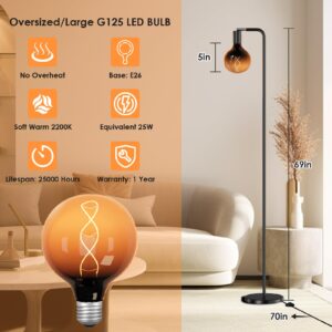 YIKBIK Modern Floor Lamps with Light Bulb, Industrial Floor Lamp for Living Room 5" Light Bulb 69" Tall Bright Warm White Standing Lamp, E26 Socket, On/Off Foot Switch for Office Bedroom