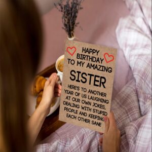 Ziwenhu Humor Sister Birthday Gift Ideas from Brother Cousin, Cute Sister Birthday Card from Best Sister, Funny Birthday Card for Sister, Happy Birthday To My Amazing Sister Card