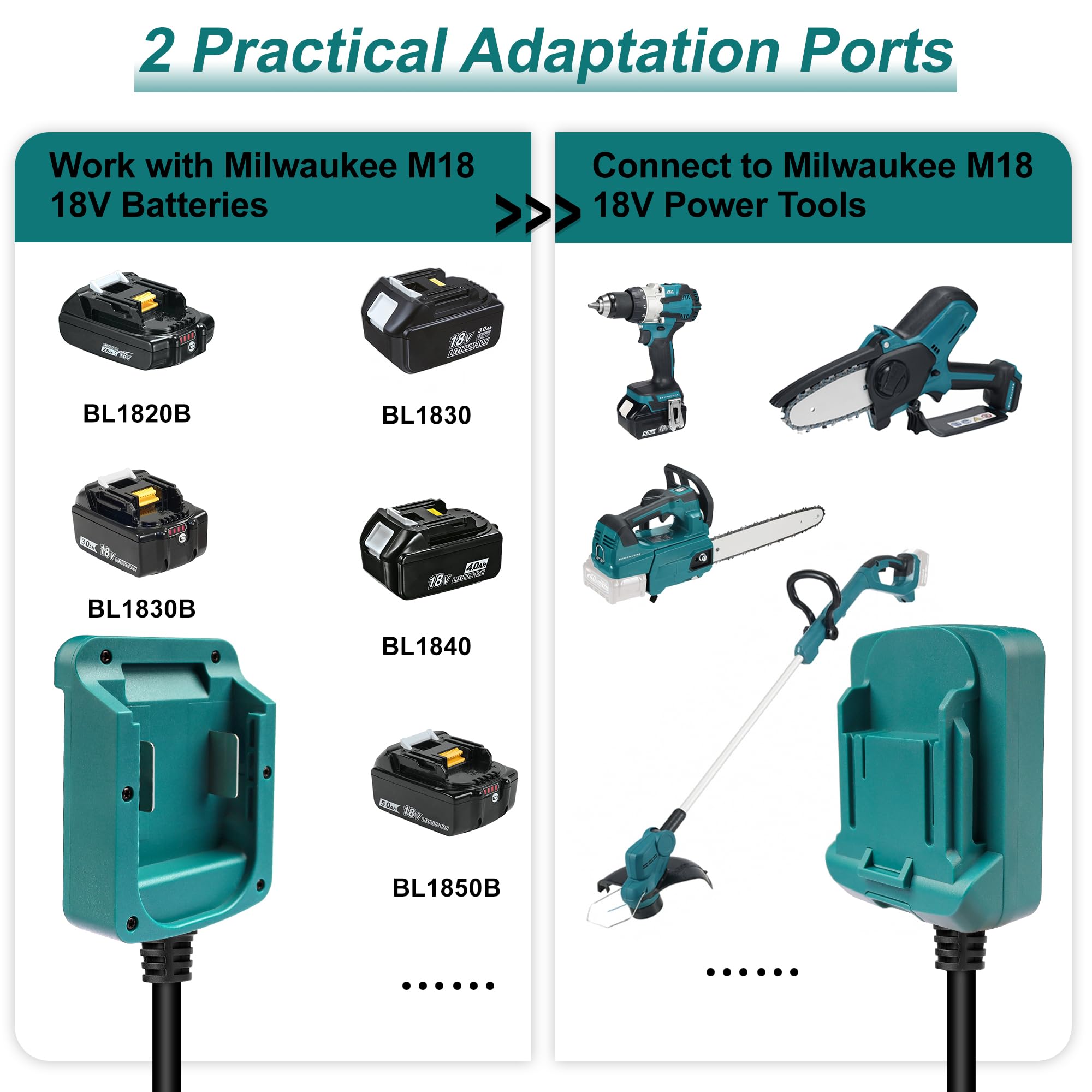 TAIRDA Battery Adapter for Makita 18V Battery to for Makita 18V Cordless Power Tools, with 59inch Cable, Blue (Adapter Only)