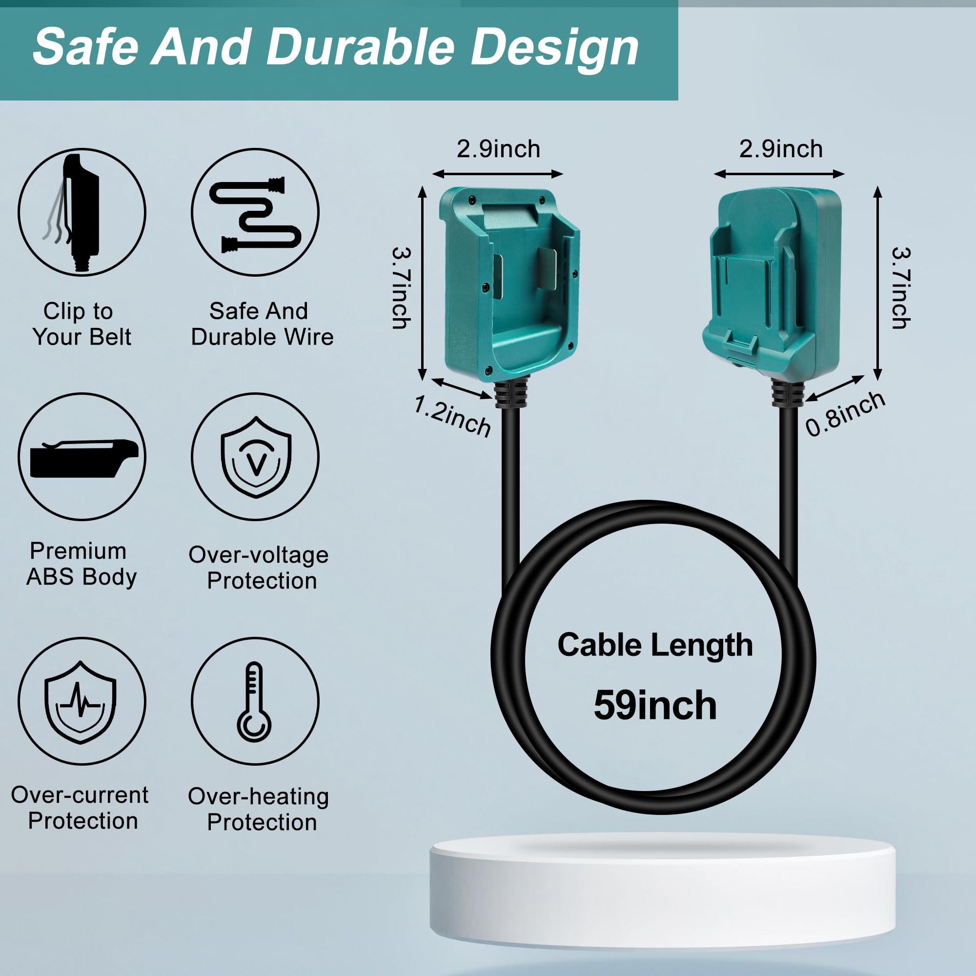 TAIRDA Battery Adapter for Makita 18V Battery to for Makita 18V Cordless Power Tools, with 59inch Cable, Blue (Adapter Only)