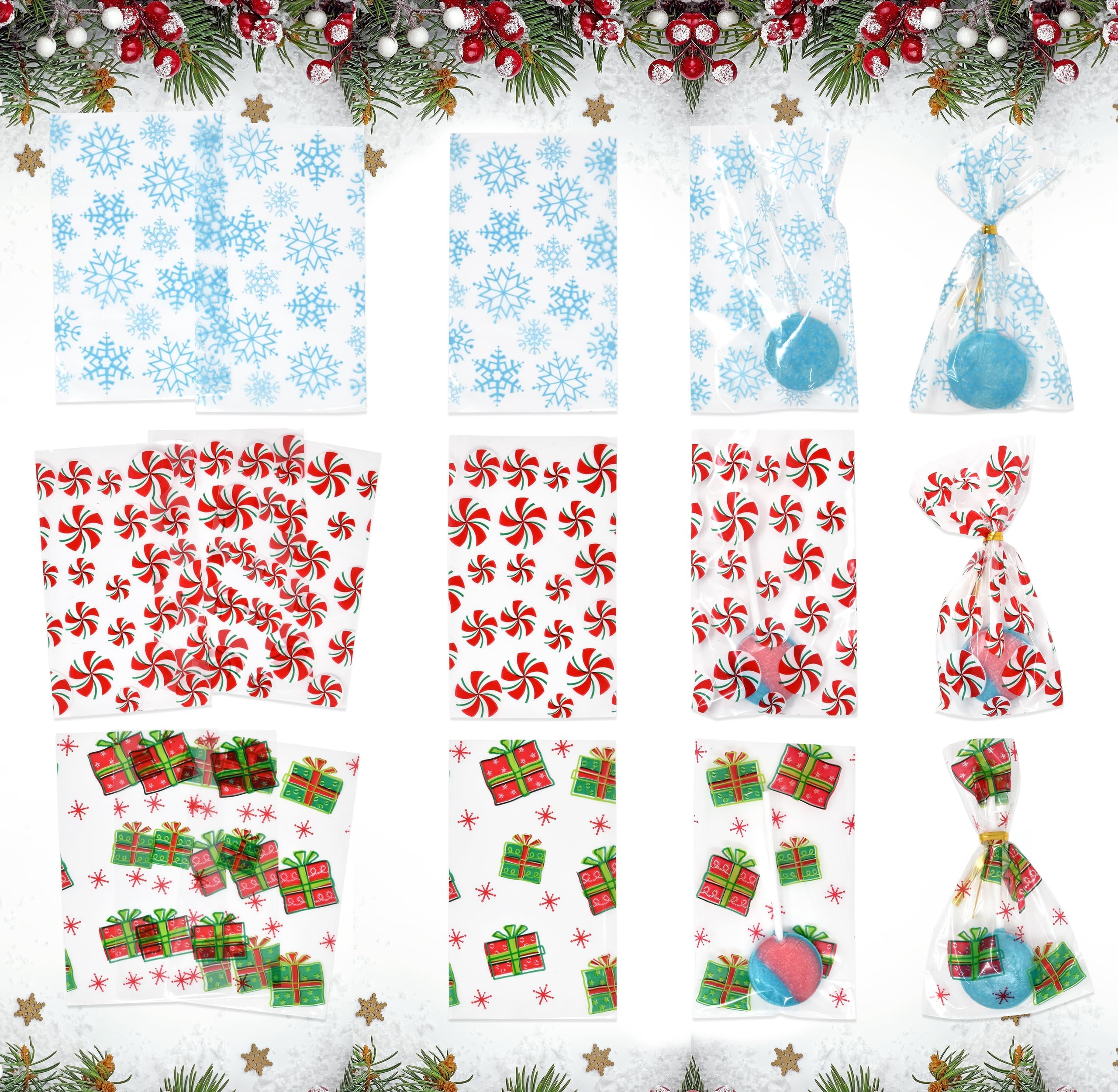 Gift Boutique 600 Small Christmas Treat Bags 3" x 5" with 600 Twist Ties Holiday Plastic Cellophane Bag for Making Your Own Lollipop Cake Pops Candy Lolly Chocolate & Cookies Easy Gift Wrapping Cello