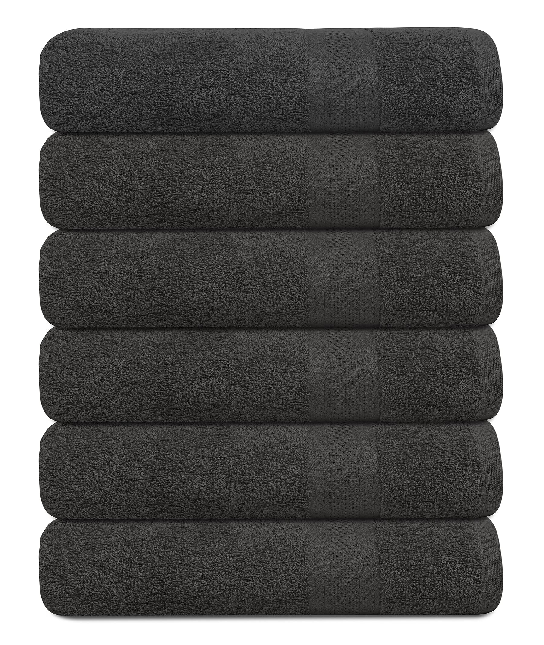 TEXCRAFT Premium Bath Towel Set, 24 x 48 Pack of 6 100% Cotton Terry Towels for Bathroom, Quick Dry, Highly Absorbent, Soft Feel, for Shower, Pool, Spa, Gym, Hand Towel for Daily Use - Chr Grey