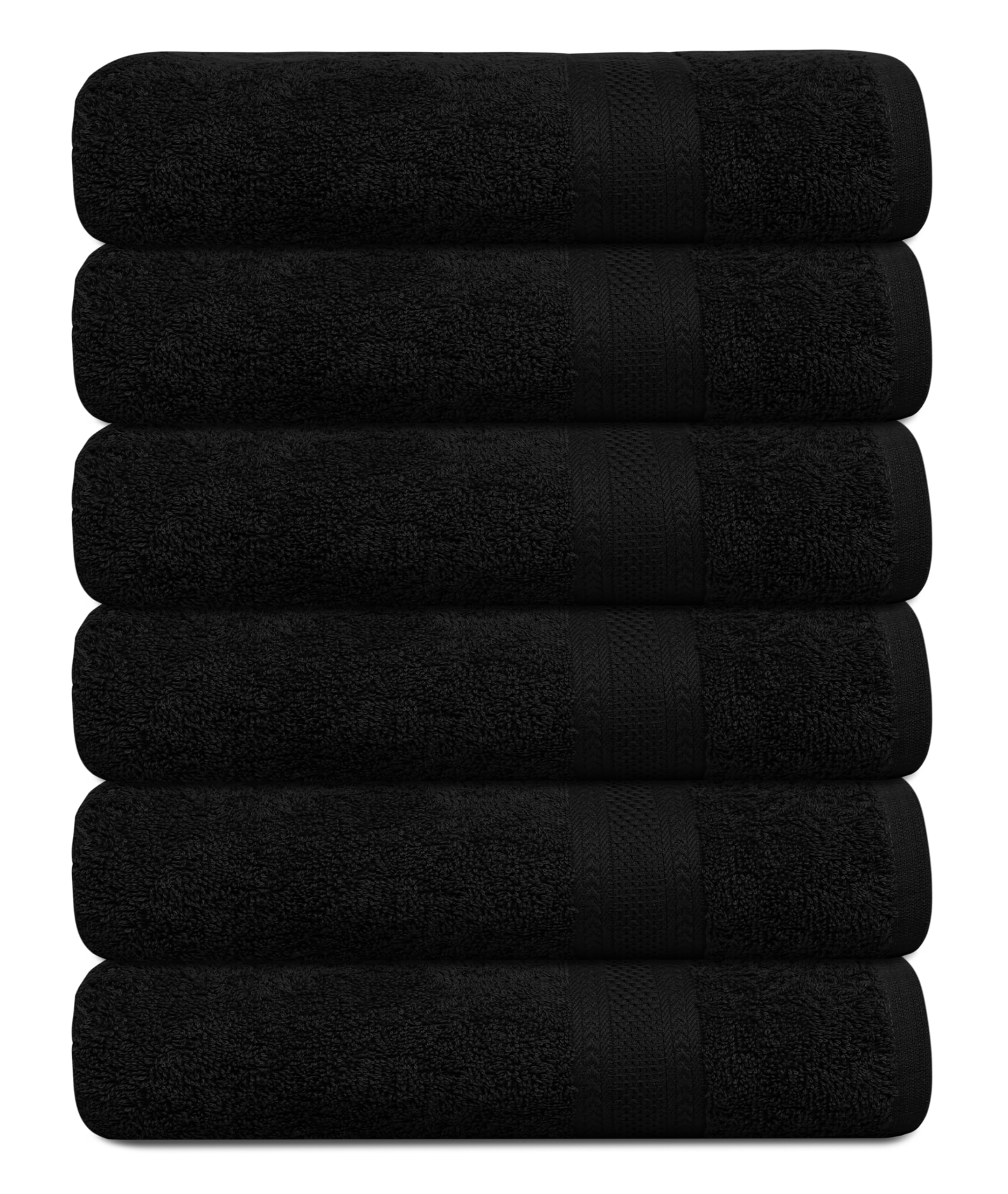 TEXCRAFT Premium Bath Towel Set, 24 x 46 Pack of 6 100% Cotton Terry Towels for Bathroom, Quick Dry, Highly Absorbent, Soft Feel, for Shower, Pool, Spa, Gym, Hand Towel for Daily Use - Black