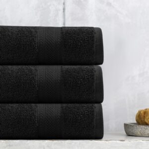 TEXCRAFT Premium Bath Towel Set, 24 x 46 Pack of 6 100% Cotton Terry Towels for Bathroom, Quick Dry, Highly Absorbent, Soft Feel, for Shower, Pool, Spa, Gym, Hand Towel for Daily Use - Black