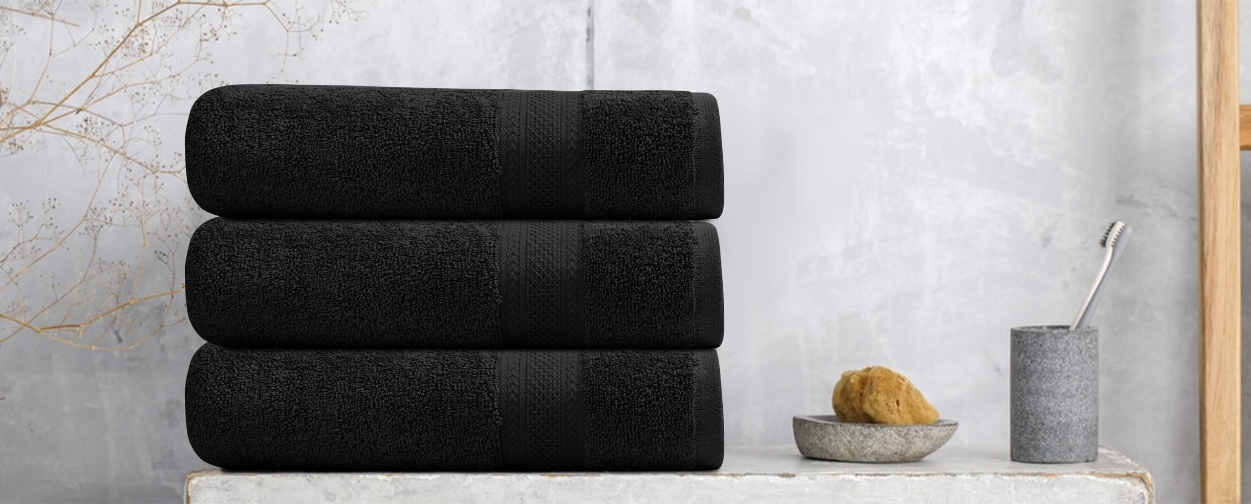 TEXCRAFT Premium Bath Towel Set, 24 x 46 Pack of 6 100% Cotton Terry Towels for Bathroom, Quick Dry, Highly Absorbent, Soft Feel, for Shower, Pool, Spa, Gym, Hand Towel for Daily Use - Black