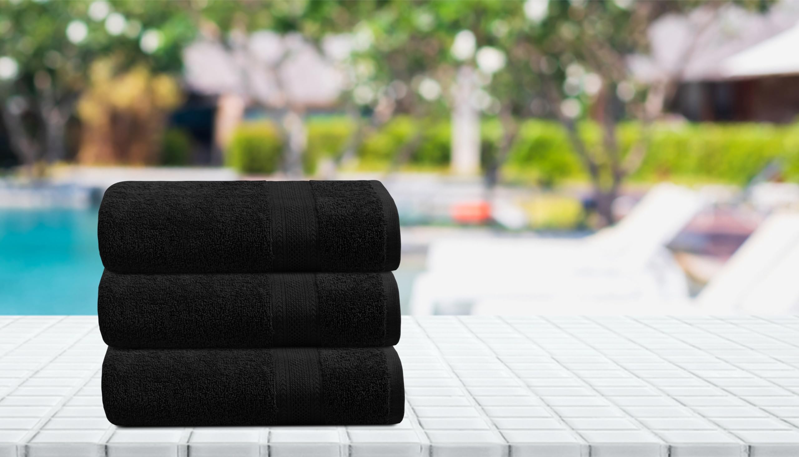 TEXCRAFT Premium Bath Towel Set, 24 x 46 Pack of 6 100% Cotton Terry Towels for Bathroom, Quick Dry, Highly Absorbent, Soft Feel, for Shower, Pool, Spa, Gym, Hand Towel for Daily Use - Black