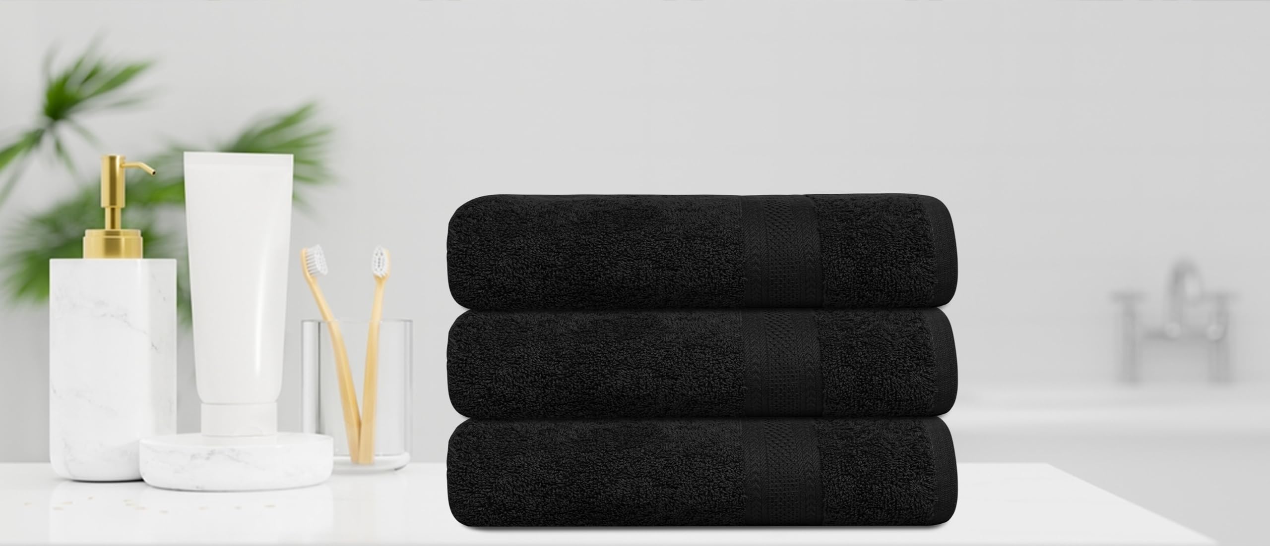 TEXCRAFT Premium Bath Towel Set, 24 x 46 Pack of 6 100% Cotton Terry Towels for Bathroom, Quick Dry, Highly Absorbent, Soft Feel, for Shower, Pool, Spa, Gym, Hand Towel for Daily Use - Black