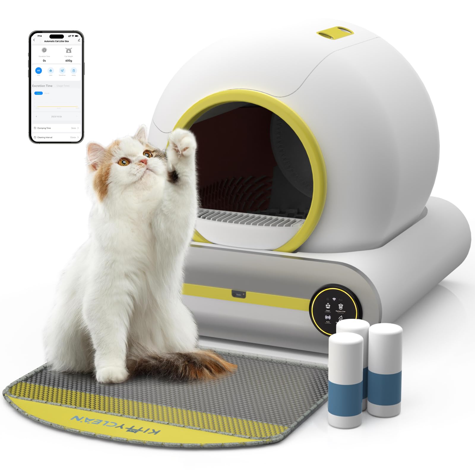 KittyClean Automatic Cat Litter Box,Self Cleaning Cat Litter Box with Odor-Elemination&Weight Monitoring Function,APP Control Anti-Pinch LittleCat Robot