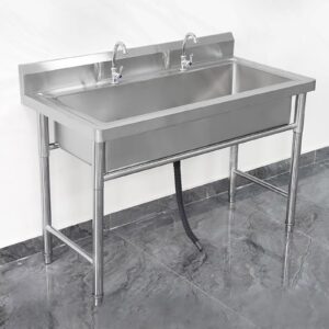 zgdxpla outdoor stainless steel sink free standing commercial restaurant utility sink with 2 single cold faucets garden sink with backsplash strong stability for garage restaurant backyard