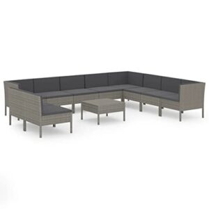 vidaxl 11-piece outdoor patio lounge set - weather-resistant pe rattan furniture with cushions - gray - modern farmhouse style