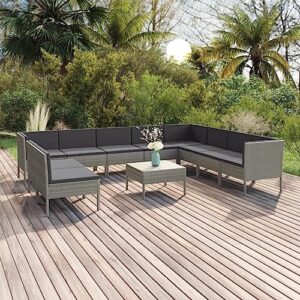 vidaXL 11-Piece Outdoor Patio Lounge Set - Weather-Resistant PE Rattan Furniture with Cushions - Gray - Modern Farmhouse Style