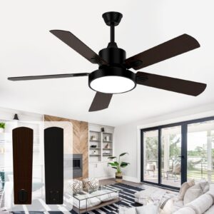 obabala ceiling fans with lights and remote, outdoor/indoor black fan with lights for patio bedroom living room，52 inch