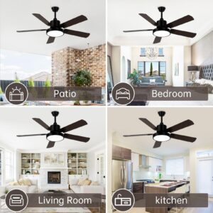 Obabala Ceiling Fans with Lights and Remote, Outdoor/Indoor Black Fan with Lights for Patio Bedroom Living Room，52 Inch