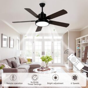 Obabala Ceiling Fans with Lights and Remote, Outdoor/Indoor Black Fan with Lights for Patio Bedroom Living Room，52 Inch