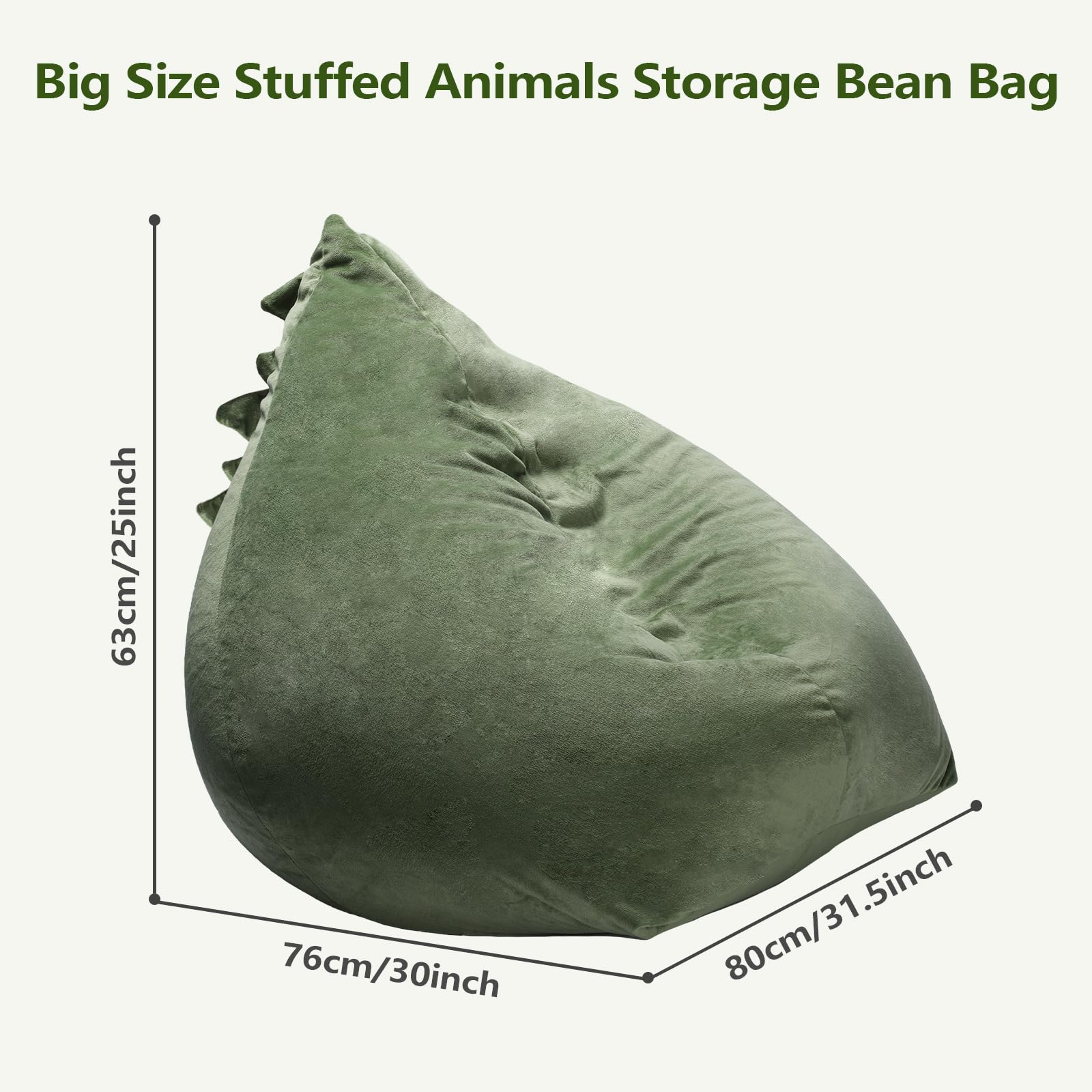 decalsweet Dinosaurs Bean Bag Chair Stuffed Animal Toy Storage Bag for Kids, Large Size Extra Soft Girls Boys Storage Organizer with Zipper, Beanbag Chairs for Home, 31×30×25 Inch (Cover Only)