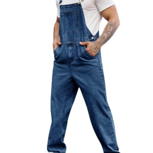 Runcati Men's Denim Bib Overalls Jeans Fashion Boot Cut Trousers Casual Slim Fit Adjustable Straps Jumpsuit (US, Alpha, X-Large, Regular, Regular, Navy Blue)