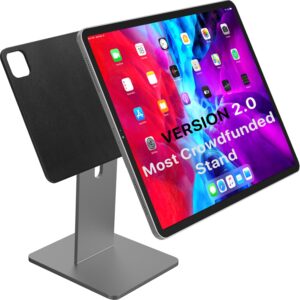 charjenpro magflott v2.0: magnetic stand for ipad pro 12.9", ipad air 13" m2 (2024). successful kickstarter. includes 6’ usb c cable, stronger magnets & hinge, full 360 rotate.