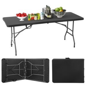 paylesshere folding tables plastic 6ft folding table half portable foldable table for for parties wedding bbq camping, black 6ft