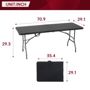 PayLessHere Folding Tables Plastic 6ft Folding Table Half Portable Foldable Table for for Parties Wedding BBQ Camping, Black 6FT