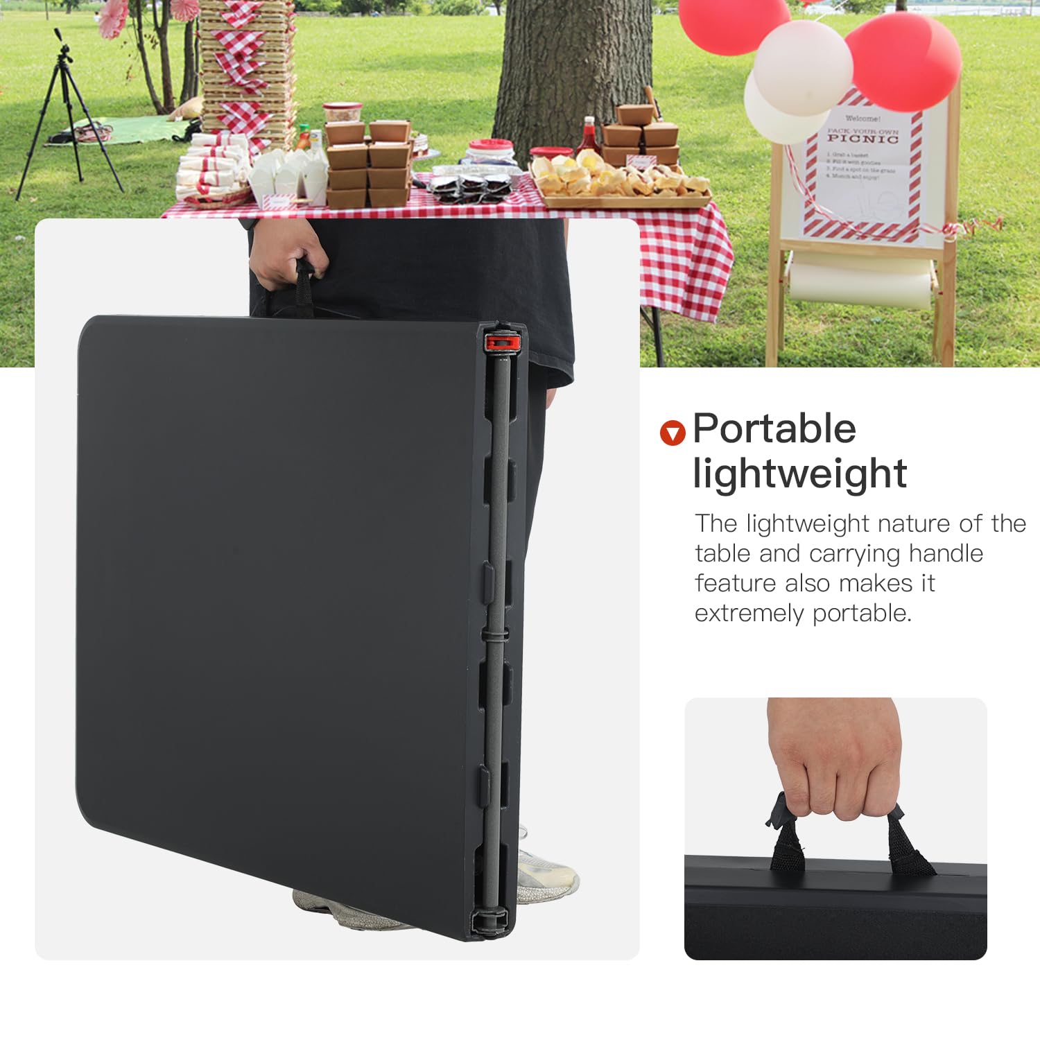 PayLessHere Folding Tables Plastic 6ft Folding Table Half Portable Foldable Table for for Parties Wedding BBQ Camping, Black 6FT