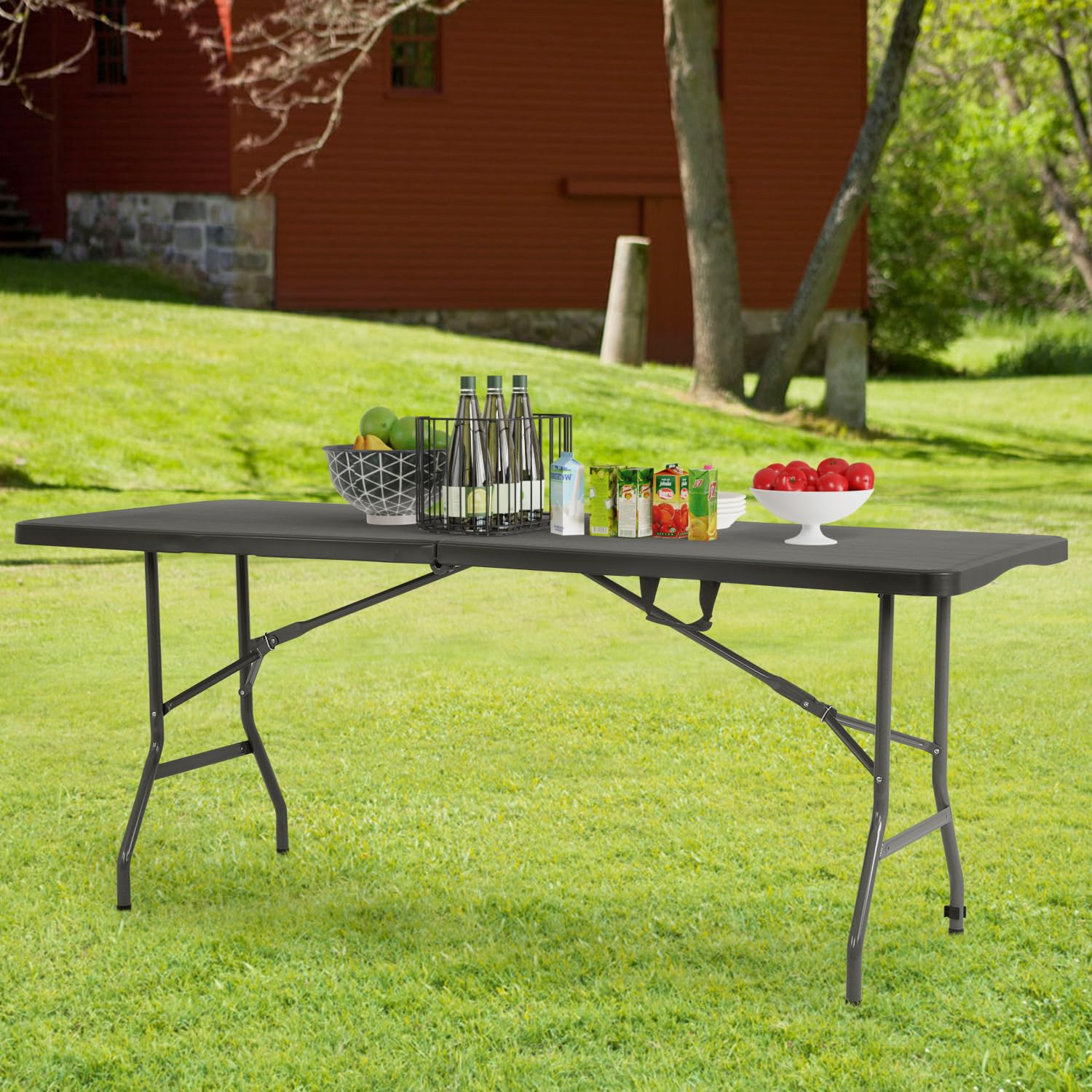 PayLessHere Folding Tables Plastic 6ft Folding Table Half Portable Foldable Table for for Parties Wedding BBQ Camping, Black 6FT