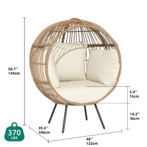 YITAHOME Egg Chair Wicker Outdoor Indoor, Oversized Lounger with 370lbs Capacity Large Egg Chairs with Stand Cushion Round Egg Basket Chair for Patio, Balcony, Bedroom - Beige