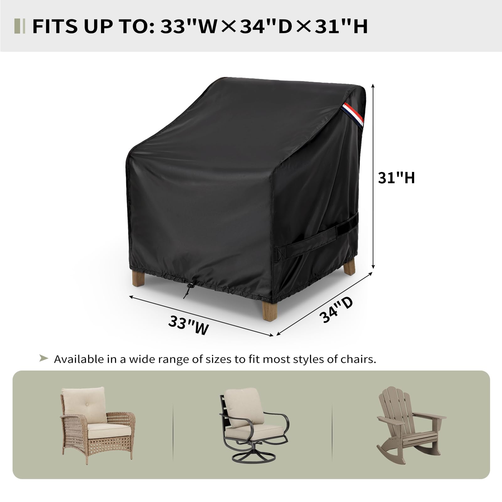 KylinLucky Patio Furniture Covers Waterproof for Chairs, Lawn Outdoor Chair Covers Fits up to 33 W x 34 D x31 H inches 2 Pack Black