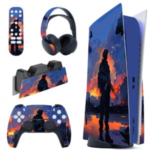 playvital full set skin decal for ps5 console disc edition, sticker vinyl decal cover for ps5 controller & charging station & headset & media remote - heroic decision