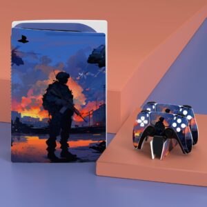 PlayVital Full Set Skin Decal for ps5 Console Disc Edition, Sticker Vinyl Decal Cover for ps5 Controller & Charging Station & Headset & Media Remote - Heroic Decision