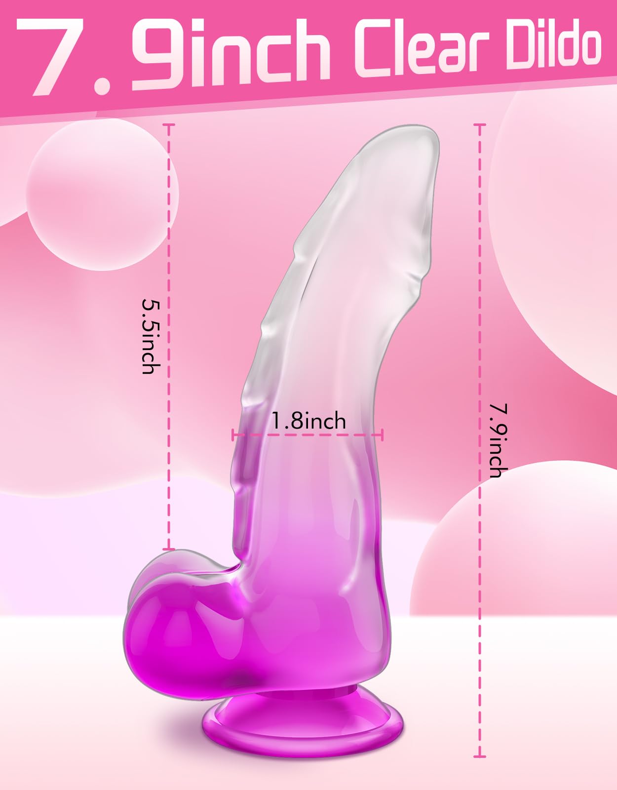 7.9 inch Realistic Dragon Dildo, G Spot Clear Dildo with Strong Suction Cup for Hands-Free Play, Anal Dildo for Vaginal Stimulaton, Adult Sex Toy for Beginner, Women and Couples