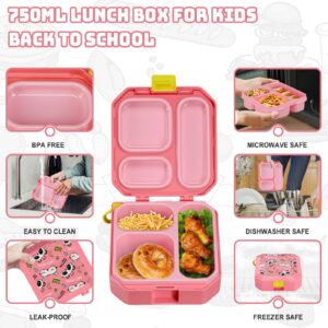 Itslife Bento Lunch Box for Kids, 3-5 Compartment with Leak Proof, 35oz Lunch Containers for Toddler, Dishwasher Safe, BPA Free, Ideal Portion 10 Designs for Kids School Gift(Pink Panda)