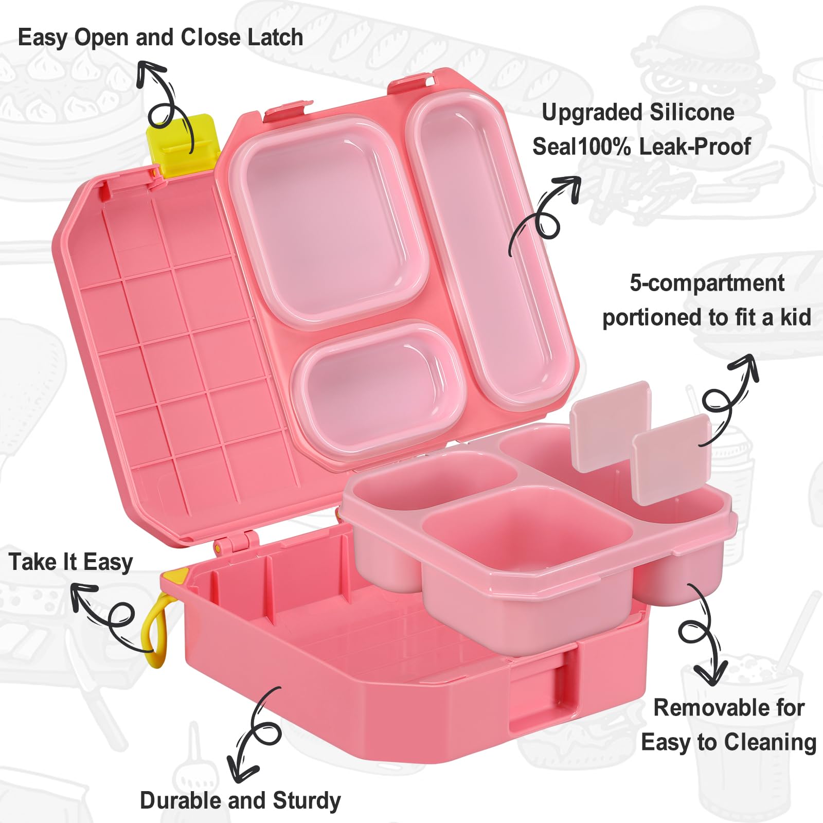 Itslife Bento Lunch Box for Kids, 3-5 Compartment with Leak Proof, 35oz Lunch Containers for Toddler, Dishwasher Safe, BPA Free, Ideal Portion 10 Designs for Kids School Gift(Pink Panda)