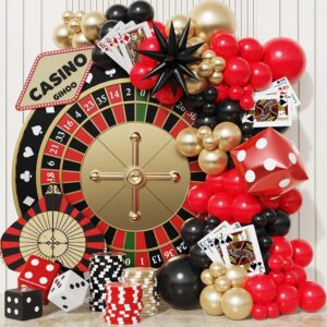 150 pcs red and black gold casino balloons arch garland kit with red dice foil balloon for casino night birthday party decorations