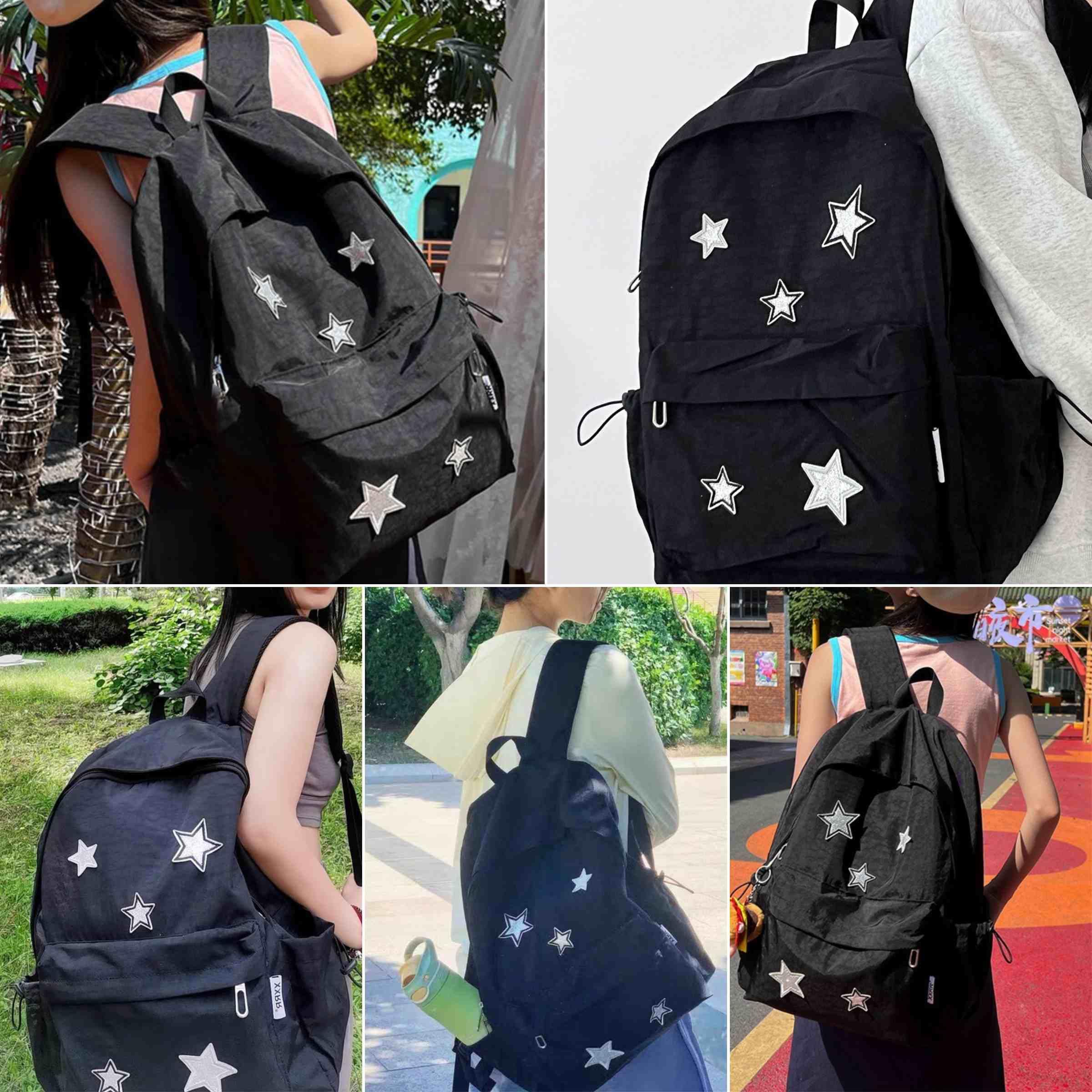 Lefe Liee cute y2k star backpack for women, kawaii canvas aesthetic bookbag, preppy grunge simple emo trendy backpack bag