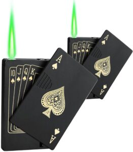 2 pack jet torch lighter ace card lighter green flame refillable butane lighter ace of spades cool lighter adjustable windproof poker lighter playing cards pocket lighter (without gas)