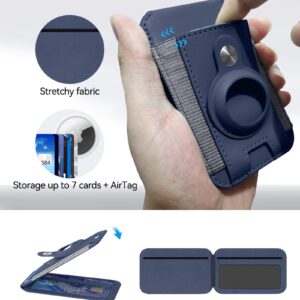 Amzone Mag-Safe with AirTag Holder,Magnetic with Adjustable Stand, Mag-Safe Phone for iPhone 15/14/13/12 Series,7 Card Slots,Vegan Leather (Indigo Blue)