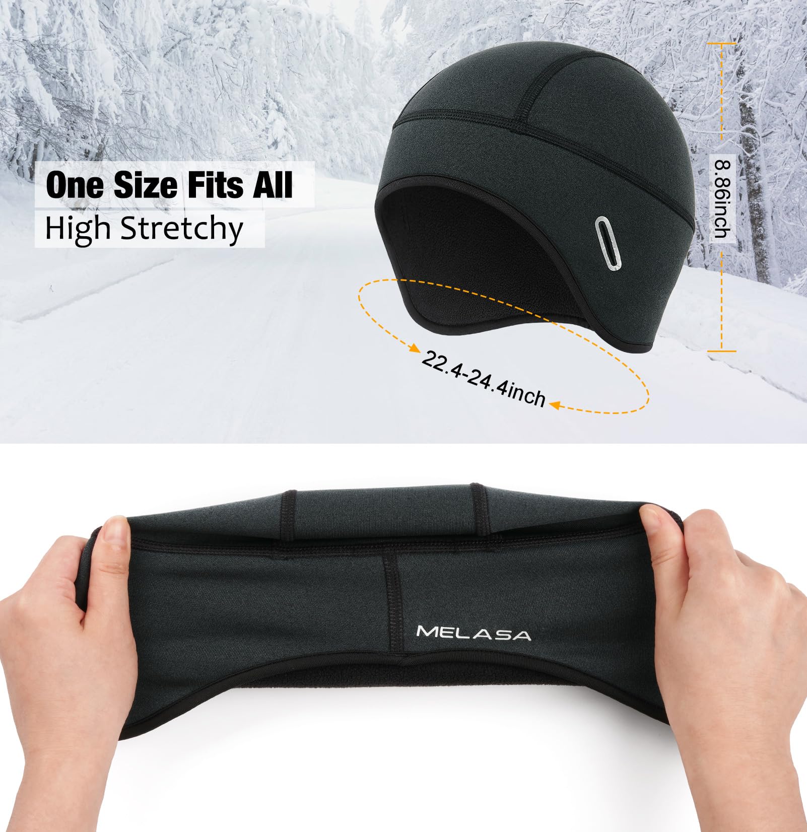 MELASA Fleece Lined Winter Cycling Beanie with Holes for Glasses - For Men, Women