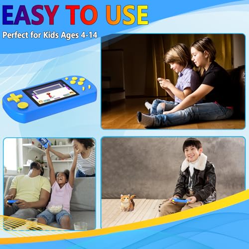 TEBIYOU Handheld Game Console for Kids Preloaded 218 Retro Video Games, Portable Gaming Player with Rechargeable Battery 3.0" LCD Screen, Mini Arcade Electronic Toy Gifts for Boys Girls, Blue