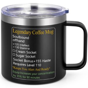 liqcool funny gaming mug, 14 oz legendary insulated coffee mug, valentine’s day gifts for men boyfriend brother husband wife, lol dnd mug for nerdy guy gamer and coffee lover, stainless steel(black)