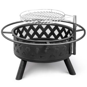 vingli portable outdoor fire pit 30" with barbecue/cooking grill, poker round metal firepit table wood burning fire pit for outside patio backyard terrace