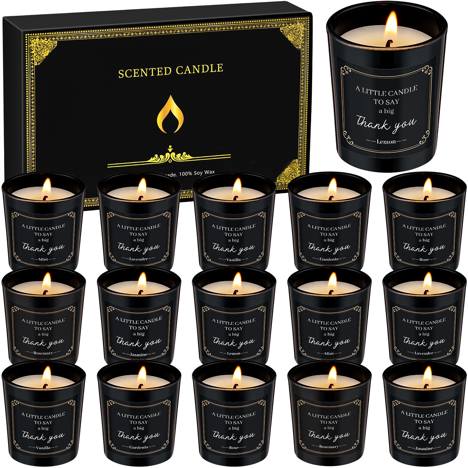 MTLEE 16 Pcs Scented Candles Gift Set Inspirational Candles for Home Scented in Bulk Strong Fragrance Soy Wax Aromatherapy Jar Candle Set for Women Bath Body Works Coworker (Appreciation,Black)