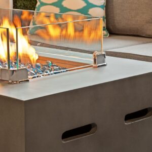 60" Rectangular Modern Concrete Fire Pit Table w/Glass Guard and Crystals (Gray)