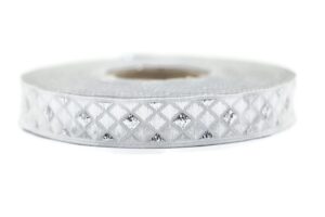 11 yard spool 0.47 inches wide silver white jacquard ribbons diamond jacquard trim sewing trim woven ribbons dog collars decorative ribbon 12251