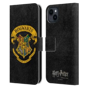 head case designs officially licensed harry potter hogwarts crest sorcerer's stone i leather book wallet case cover compatible with apple iphone 15 plus